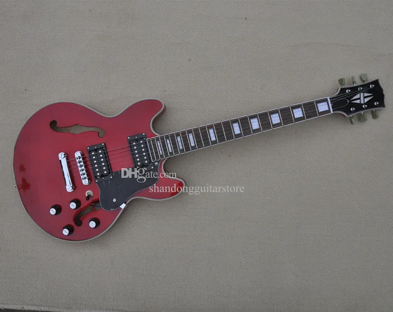Customizable Wine Red Semi Hollow Red Electric Guitar With Flame Maple ...