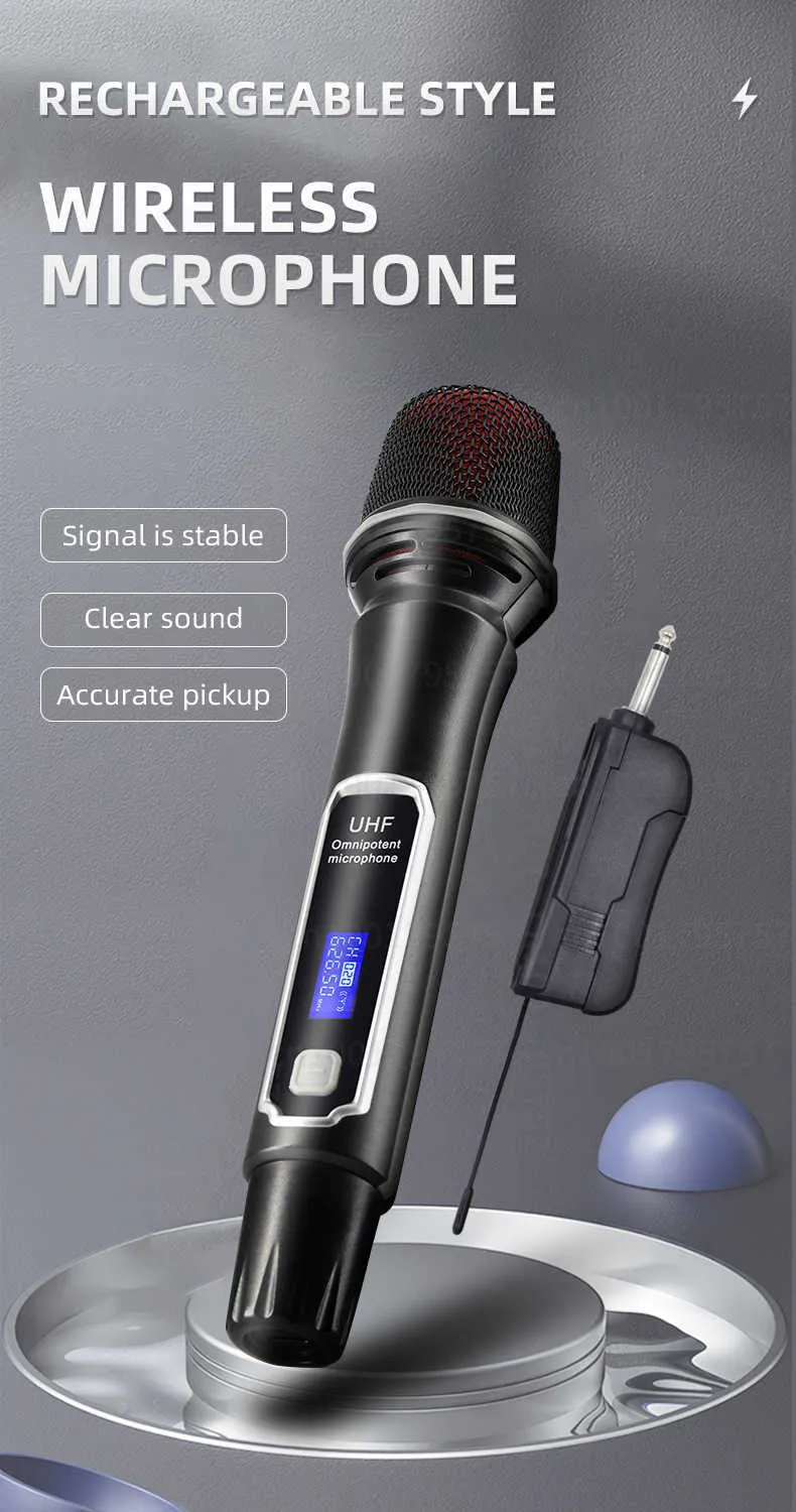 Wireless Microphone Cordless Dual Channel Handheld Mic System For ...