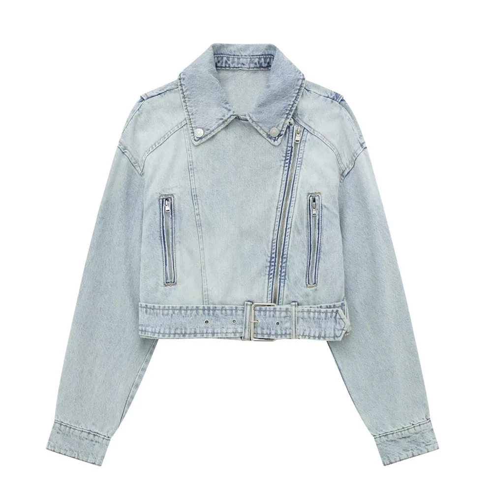 DHgate.com:Versatile Polo Neck Denim Jacket with Side Zipper Pockets ...
