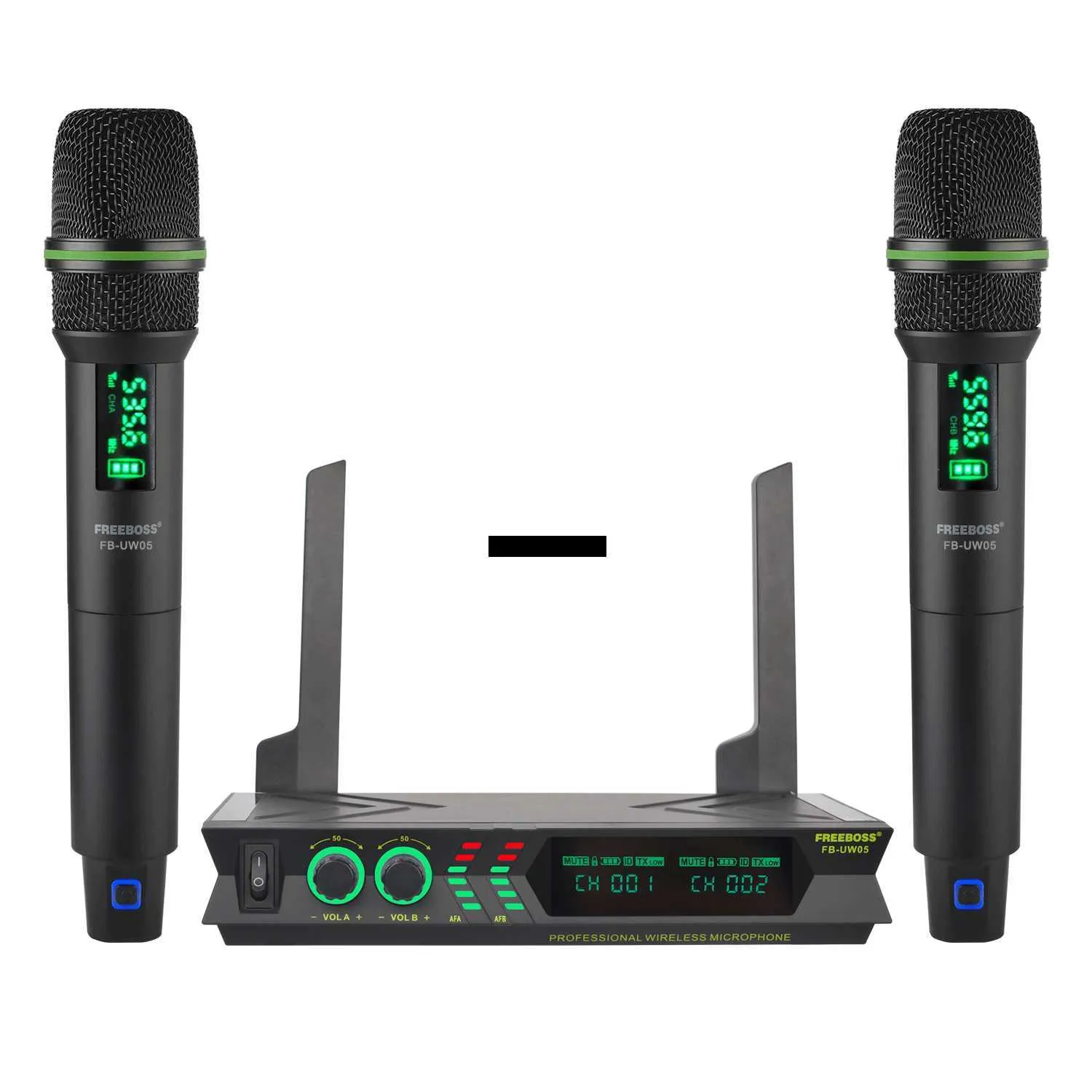 Adjustable UHF Wireless Microphone System With Dual Handheld Mics 28m ...