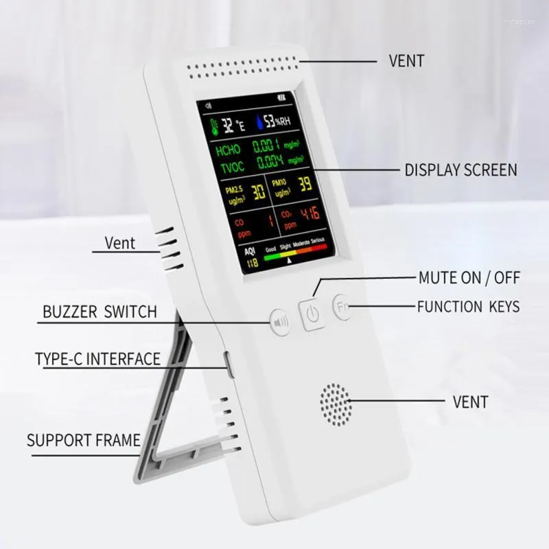 9-in-1 Air Quality Monitor - Handheld Formaldehyde Detector, PM2.5/PM10 ...