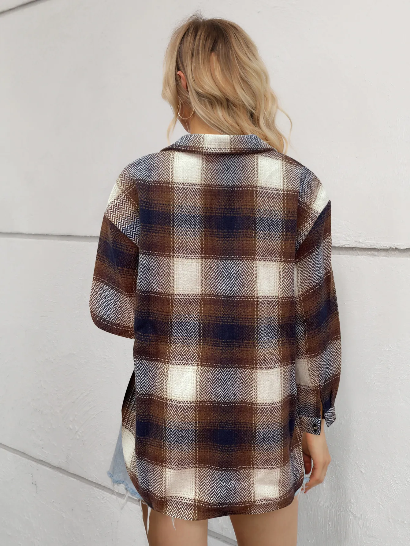 Women's Wool Blend Finjani Overcoat with Plaid Pattern, Button Front ...