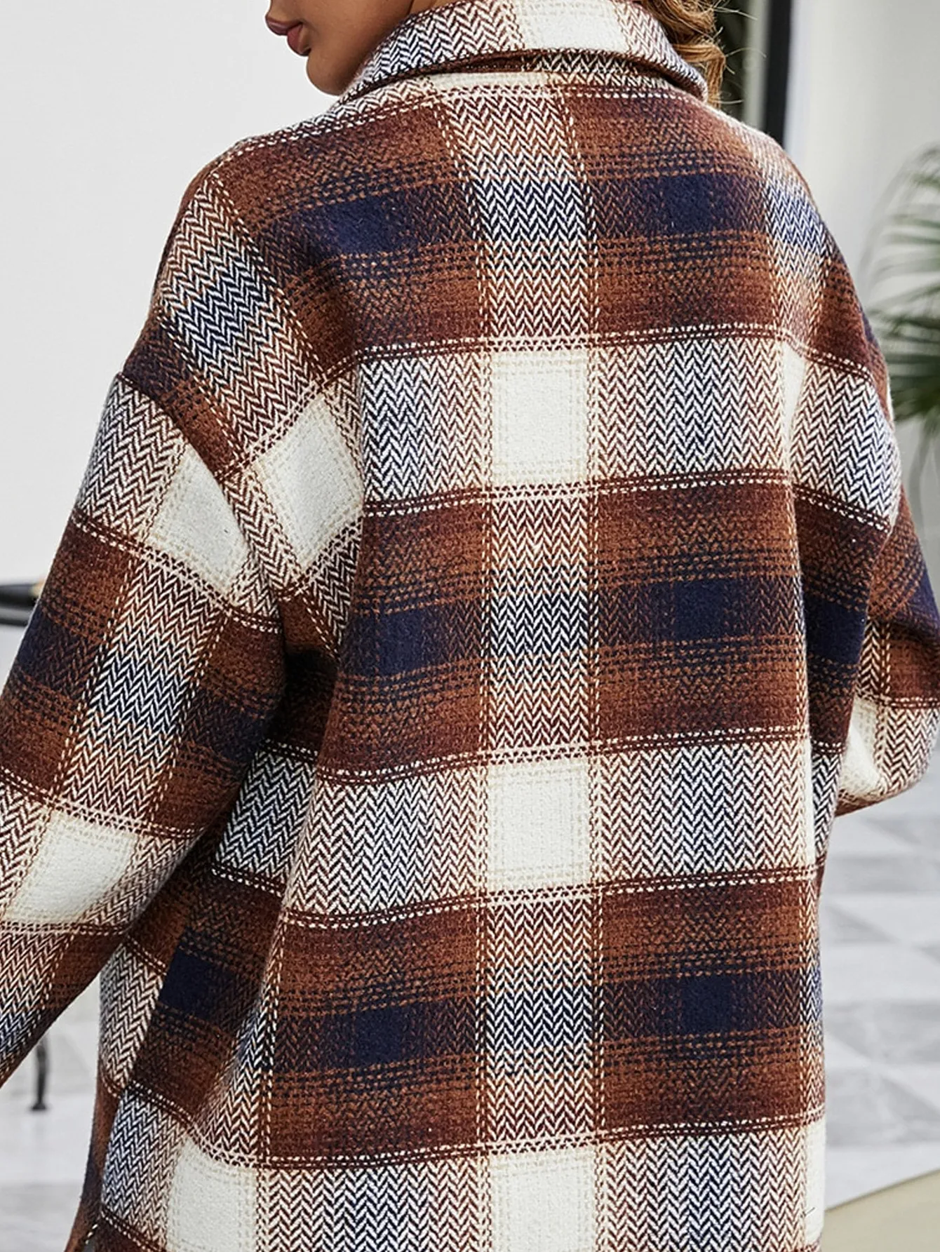 Women's Wool Blend Finjani Overcoat with Plaid Pattern, Button Front ...