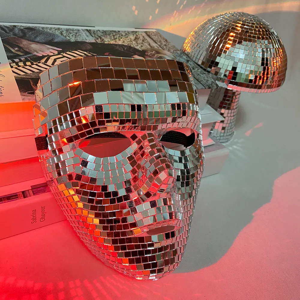 Dazzling Disco Ball Mask - Glitter Mirror Face Mask for Parties ...