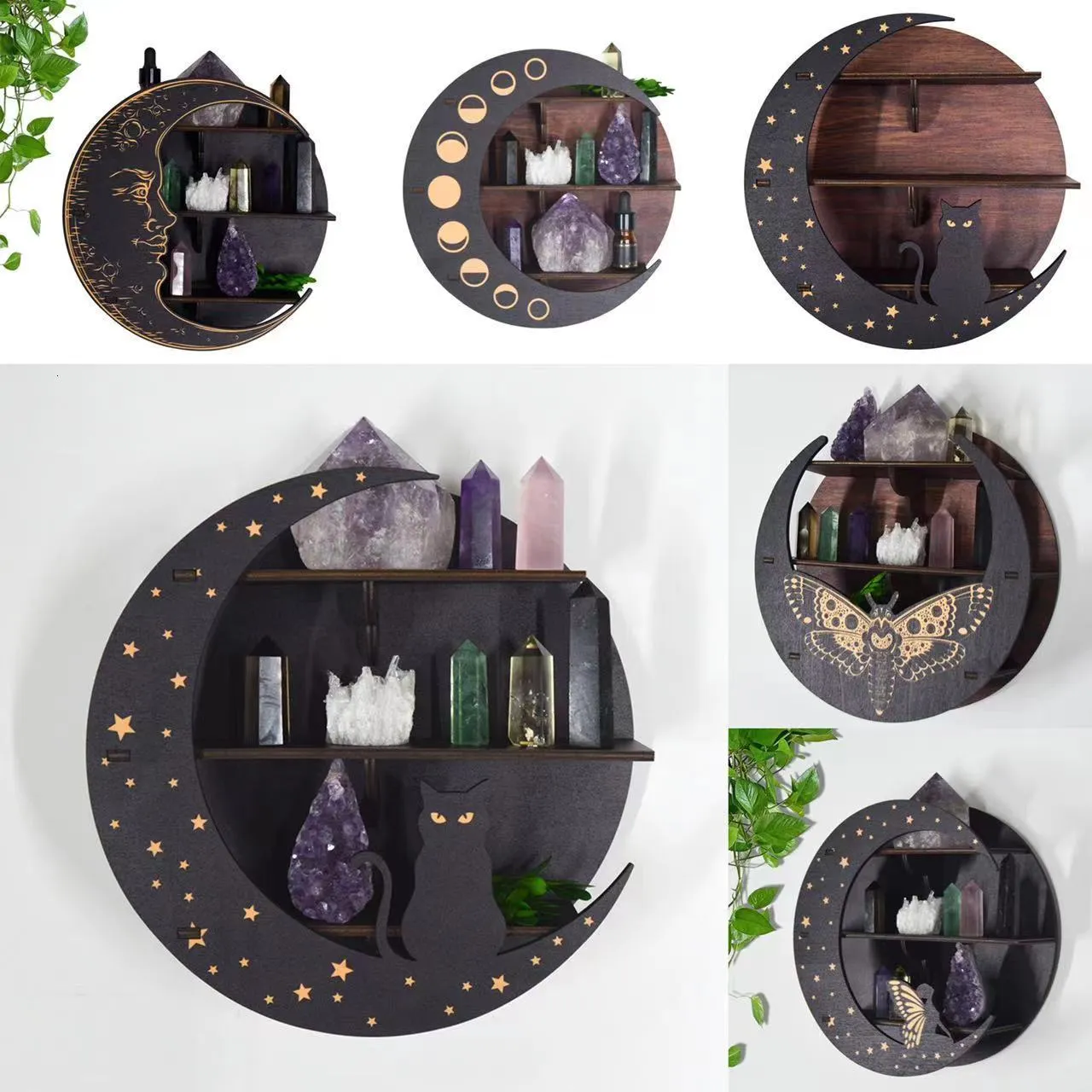 Rustic Moon Shelf - Crystal Display, Essential Oil Storage, Wooden Wall Hanging Decor for ...