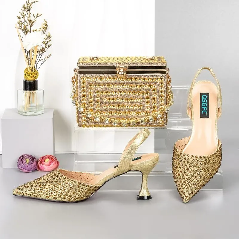 Sparkling Diamond Stiletto Heels - Gold Party Shoes with Cosmetic Bag ...