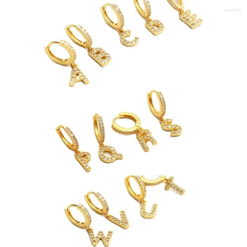 DHgate.com:1pc Stylish 26 Letter Zircon Inlaid Dangle Earring in Gold ...