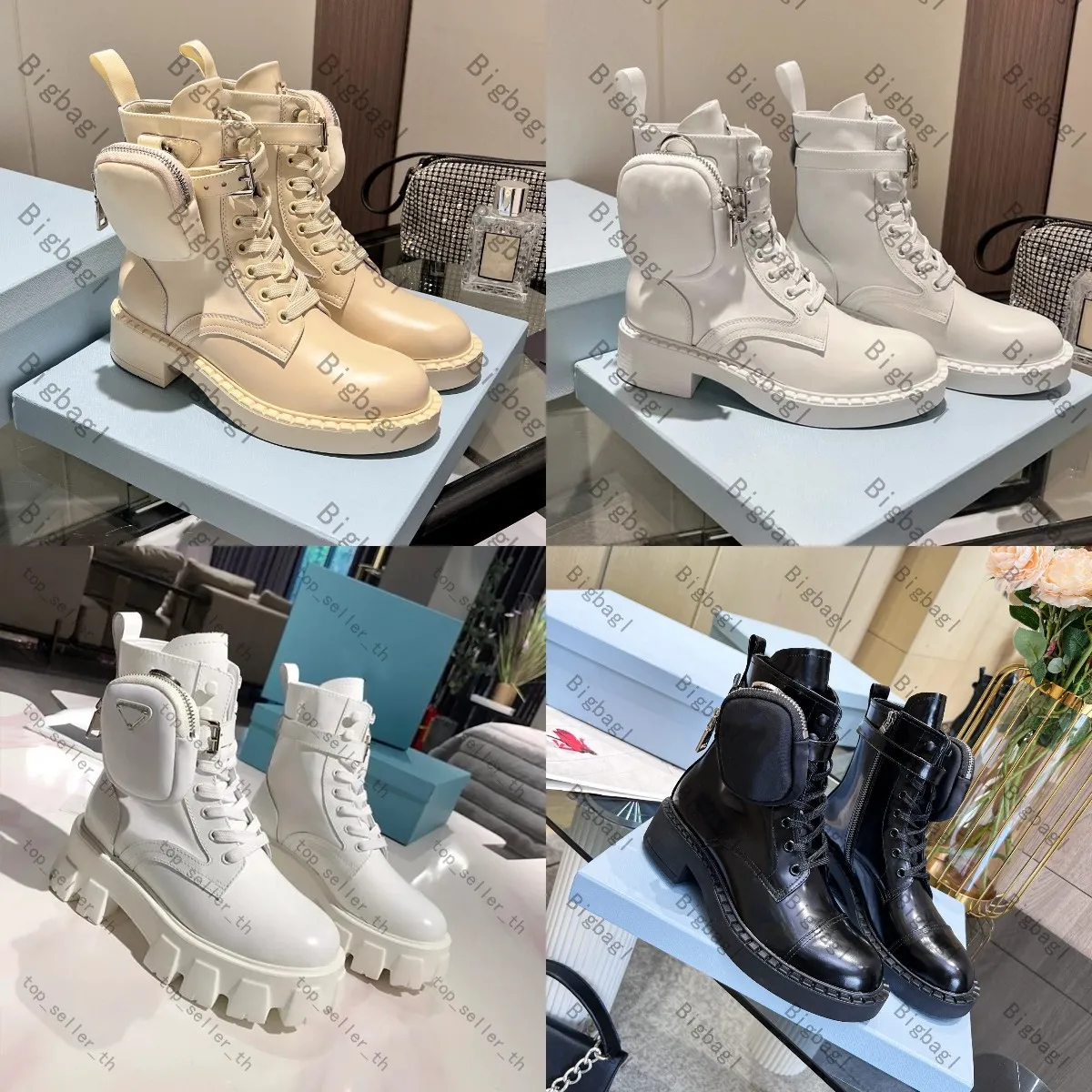 Designer Shoes Women Boots Combat Booties Martin Boot Small Bag Lace Up ...