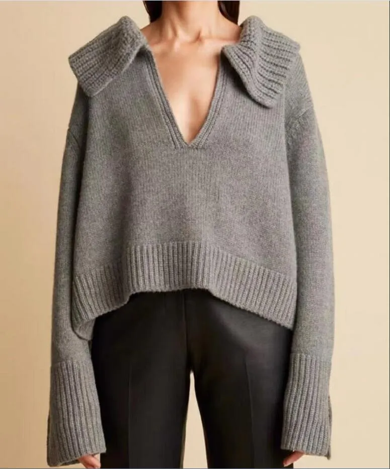 Oversized Striped Knit Sweater - Women's Fall/Winter Pullover, Chic V ...