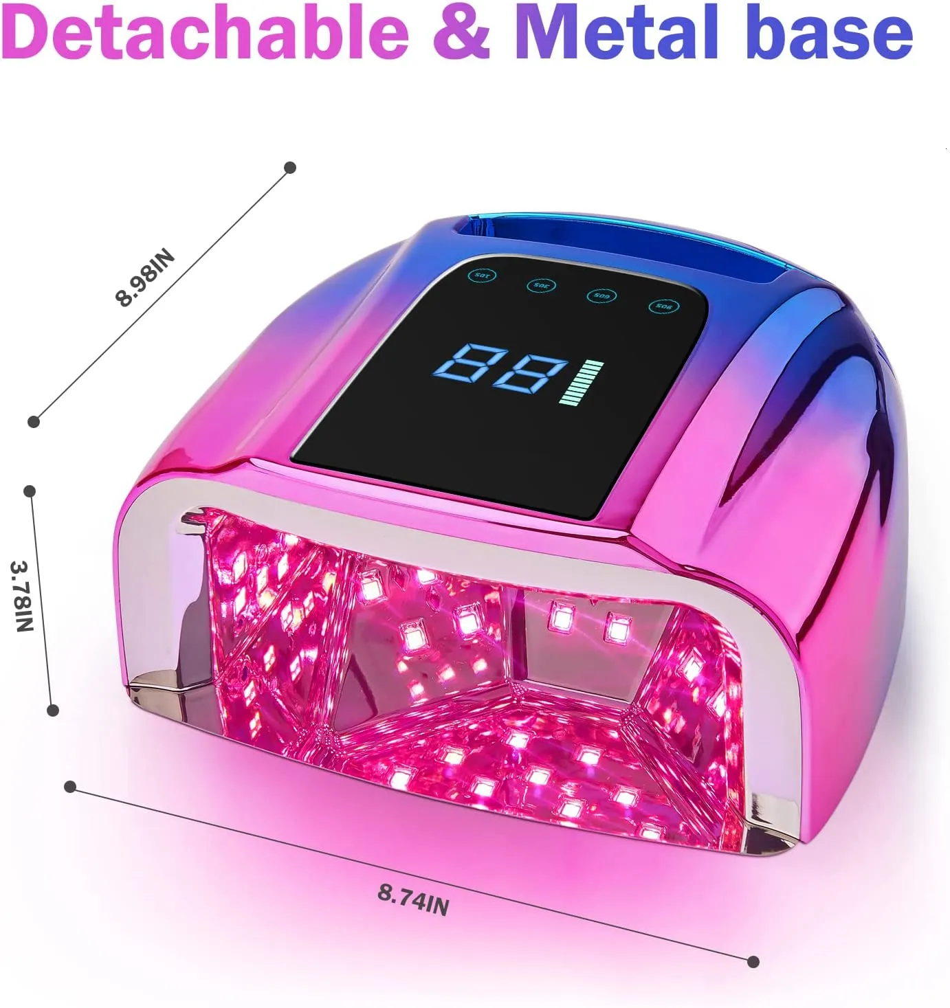 Nail Lamp 96W Gel Lacquer Dryer, Scratch-Proof Rechargeable Cordless ...