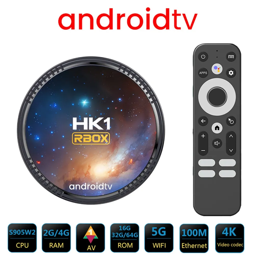 Quad Core Amlogic Android TV Box HK1 RBOX W2T 2GB/16GB, 4GB/32GB, 64GB 4K UHD Smart Media Player ...