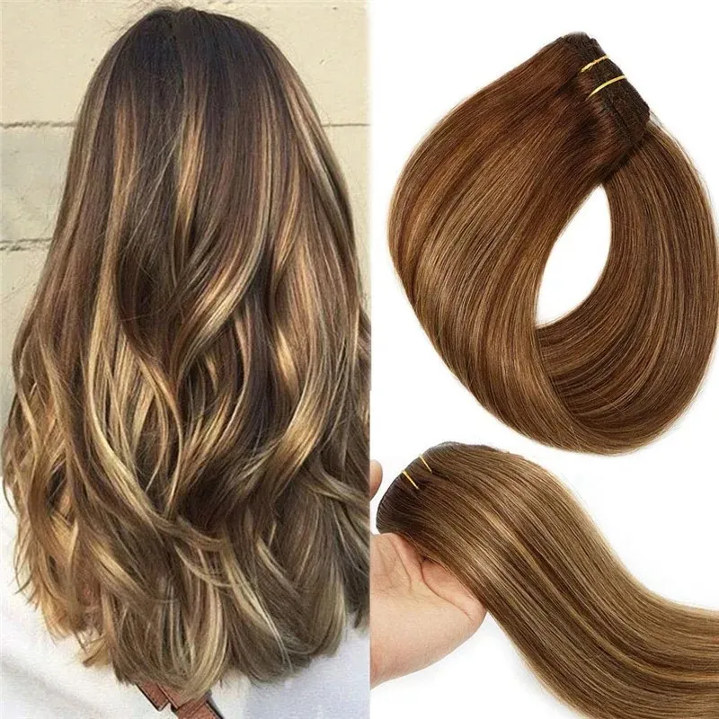 Balayage Clip In Remy Human Hair Extension P4/27 Highlights Color ...