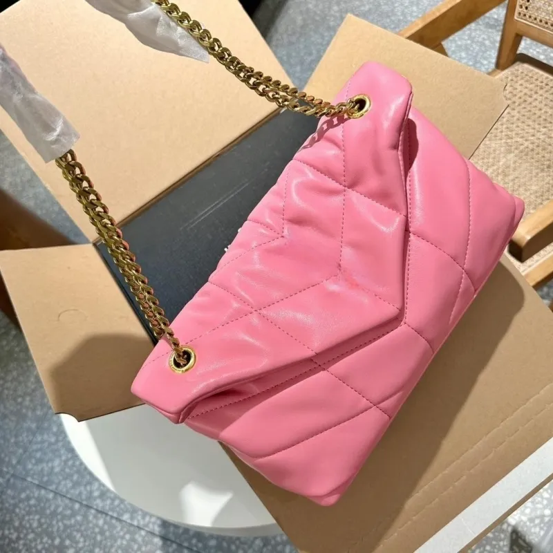 Luxury Designer Puffer Messenger Bag With Chain Shoulder Strap And ...