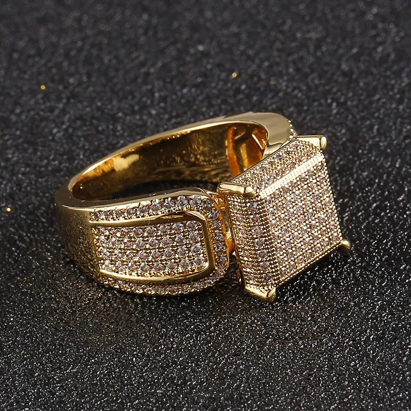 Iced Out Bling Ring - Hip Hop CZ Stone Paved Square Signet Ring for Men ...
