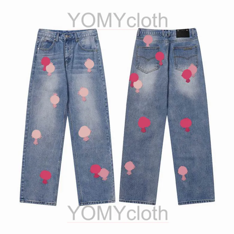 Designer Mens Purple Jeans With Heart Letter Prints Long Straight Denim ...