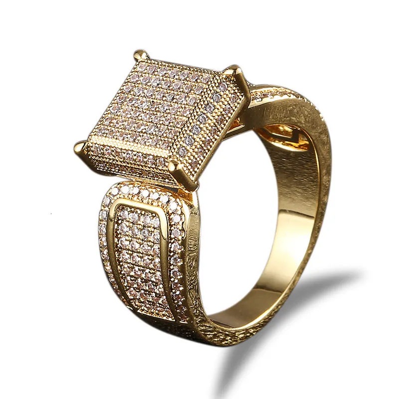 Hip Hop Band Ring for Men - Iced Out CZ Square Geometric Brass Signet ...