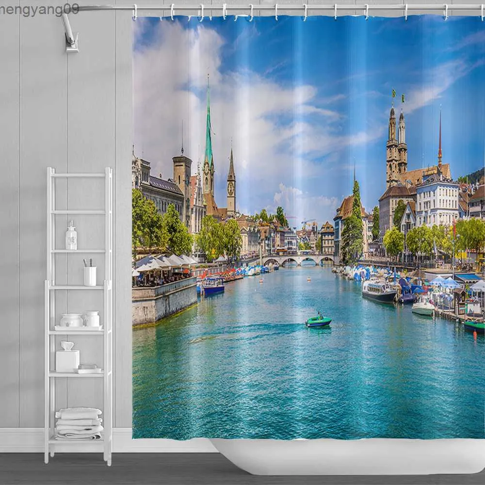 Spring Landscape Shower Curtain - Waterproof Mountain & Forest Design ...