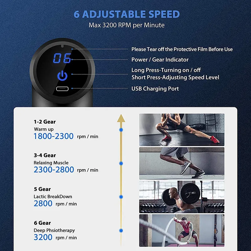 Portable Deep Tissue Massage Gun: 6-Speed Vibration for Muscle Relief ...