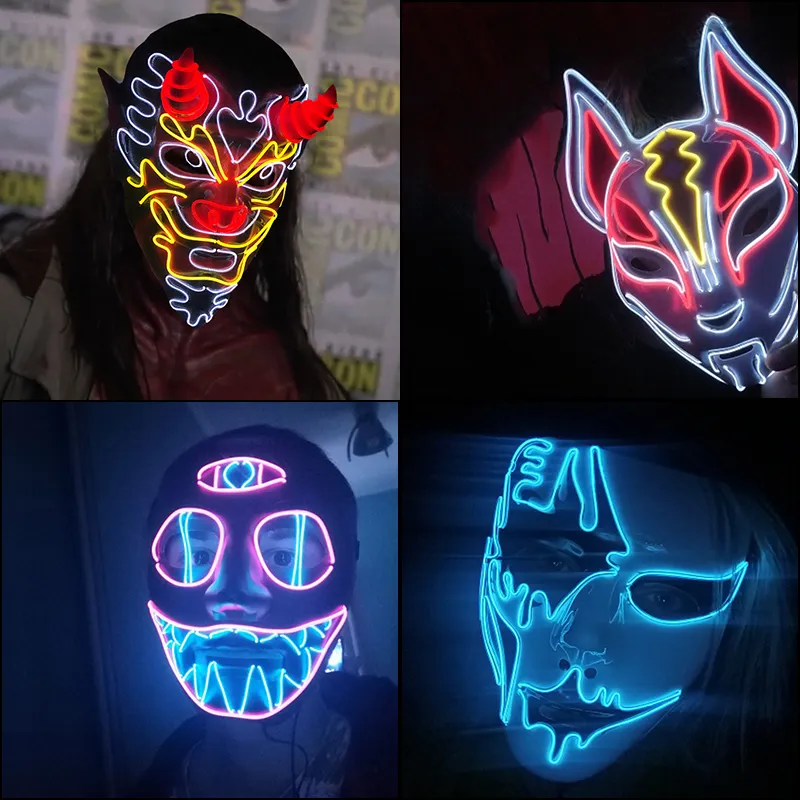 Party Masks: Cosplay Halloween Luminous Light Up Led Mask - EL Neon ...