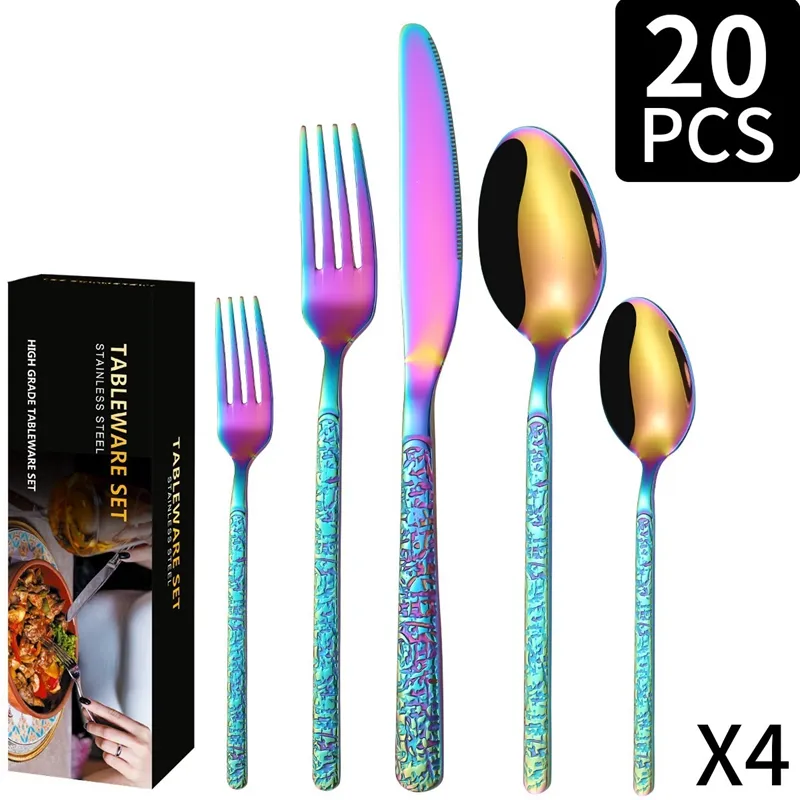 DHgate.com:20PCS Stone Pattern Stainless Steel Cutlery Set, Silverware ...