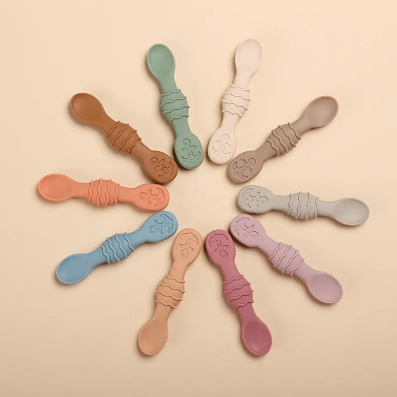 Baby Led Weaning Spoons With Teether Soft Silicone Training Spoons For ...