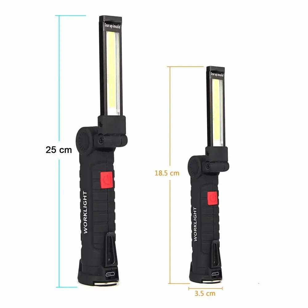 Portable LED Work Light - USB Rechargeable COB Flashlight Torch with ...