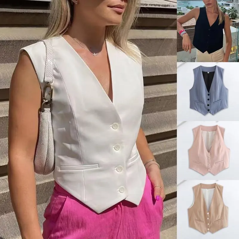 DHgate.com:Womens Single Breasted Solid Color Summer Vest, Casual Slim ...