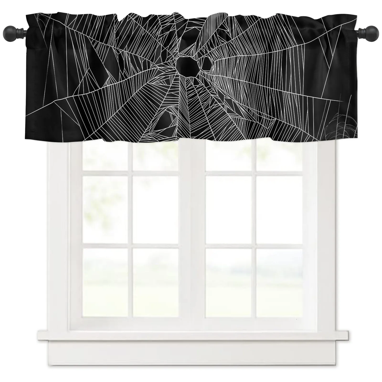 DHgate.com:Spooky White & Black Sheer Cobweb Short Curtains for Kitchen ...