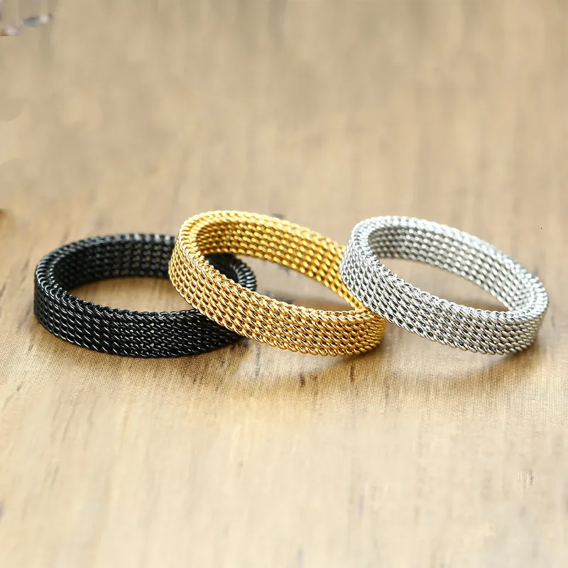Elastic Band Rings Fashion Mesh Stainless Steel Ring Woven Circle ...