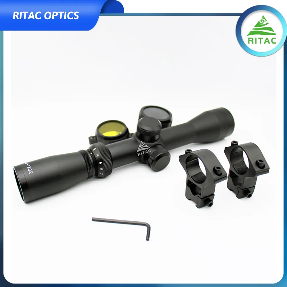 2 7x32 Rifle Scope 1 Inch Tube Hunting & Airsoft Riflescope With 1/4 ...