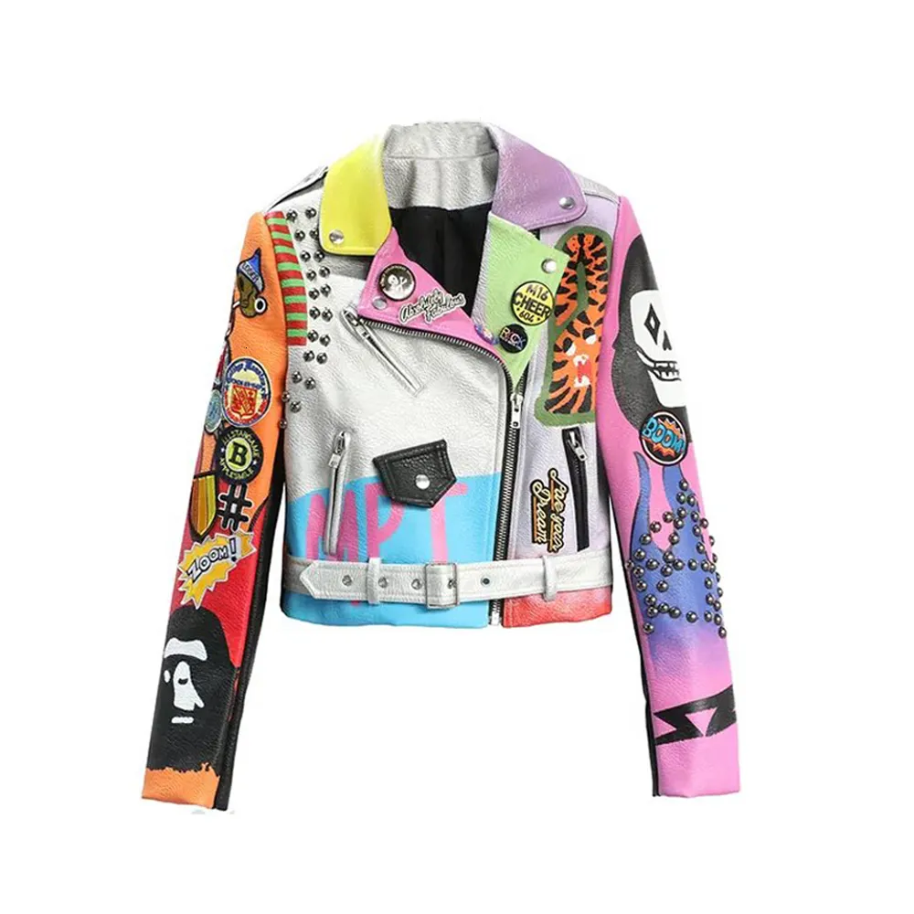 DHgate.com:Rivet Beaded PU Leather Jacket with Graffiti DHgate.com:Rivet Beaded PU Leather Jacket with Graffiti