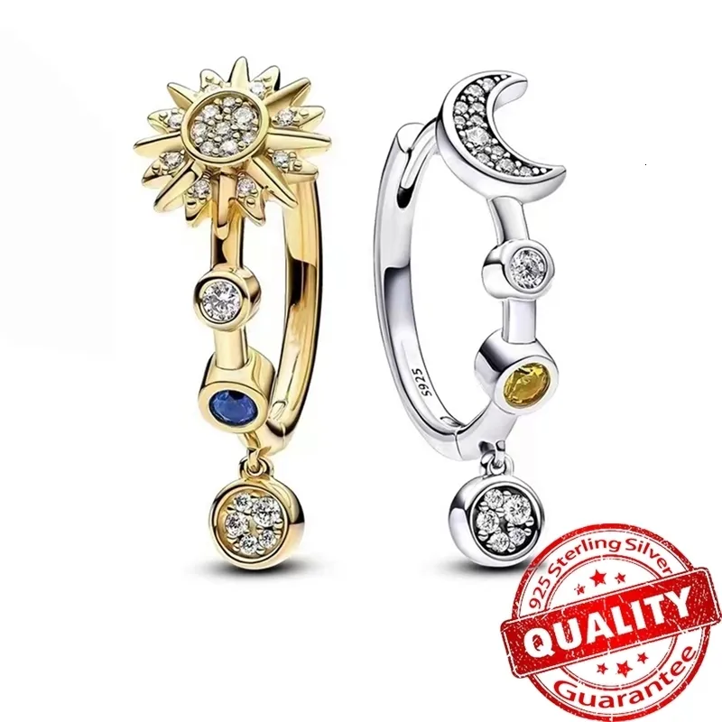 Sun & Moon Ear Cuff Earrings: 925 Sterling Silver Sparkling Hoop, Stud ...