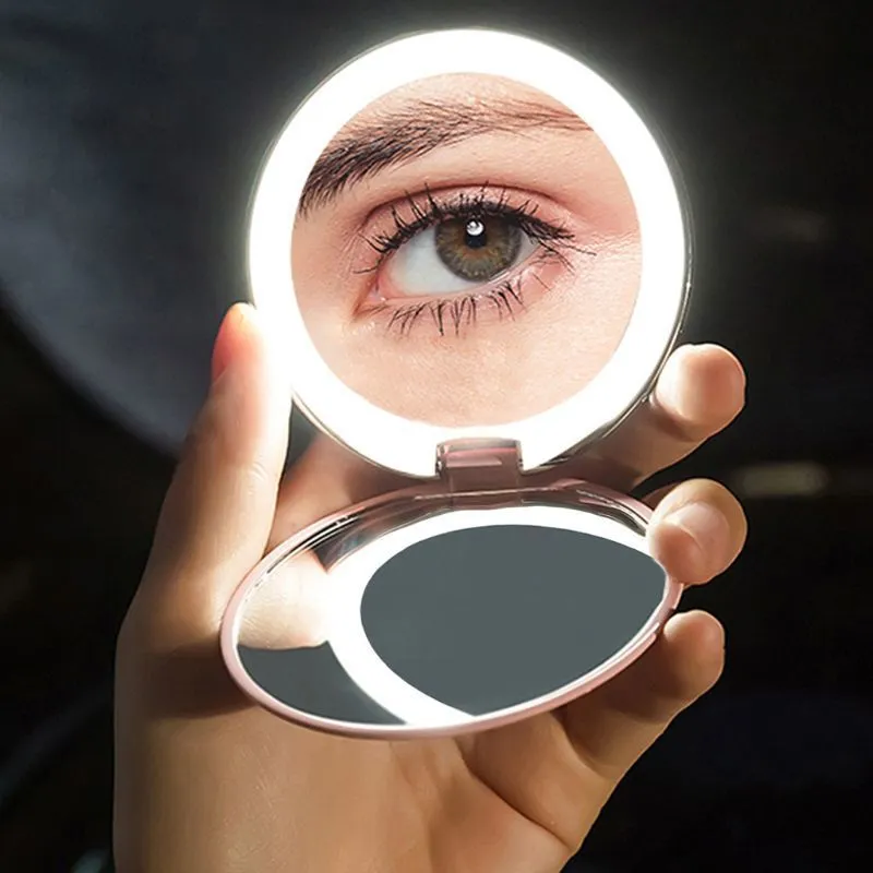 Compact Makeup Mirror LED Lighted Foldable 10X Magnifying Round ...