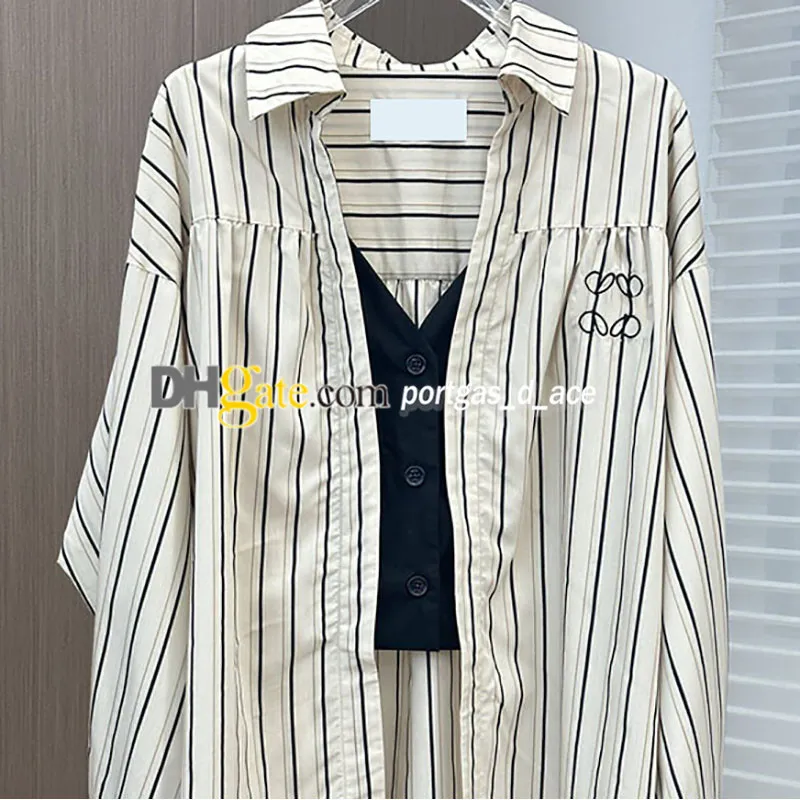 Street Style Stripped White Two Piece Striped Long Sleeve Shirt For