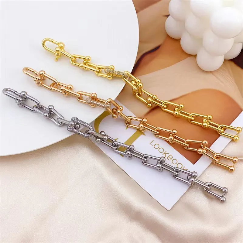 Stainless Steel Cubic Zirconia Link Chain Bracelet For Women, 18K Gold ...