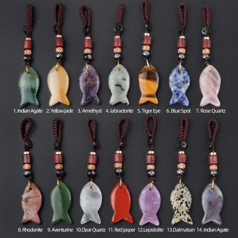 Natural Stone Fish Keychain - Amethyst, Opal, Rose Quartz Charms, Car ...
