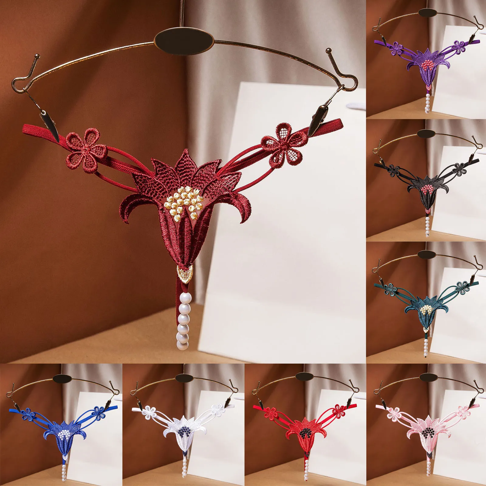 DHgate.com:Womens Pearl G-String Thongs, Elastic Flower Lace Crotch Open Seamless Underpants ...