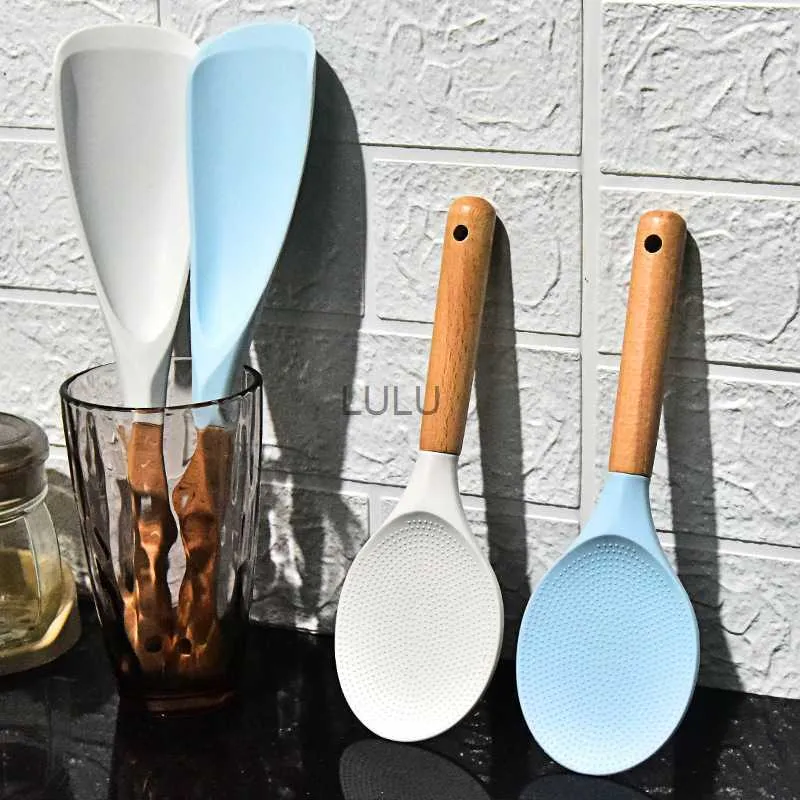 Japanese Kitchen Blue Kitchen Utensils Set Silicone Rice Spoon, Wooden ...