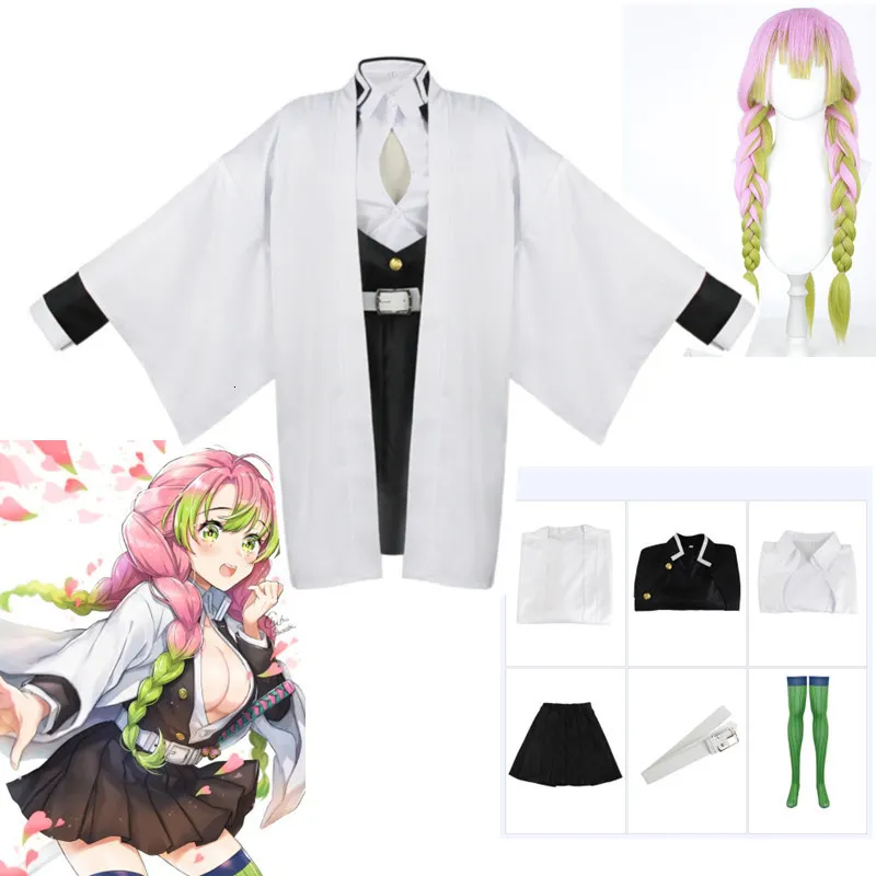 Demon Slayer Mitsuri Kanroji Cosplay Set Anime Kimono Costume With Wig ...