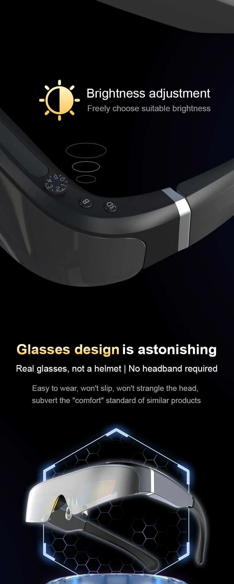 New 256GB 3D Android Video Smart Glasses 3DVR OLED Giant Screen VR ...