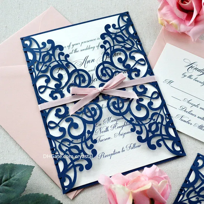 Laser Cut Wedding Invitations Pearl Shimmy Pocket Burgundy Trifold With ...