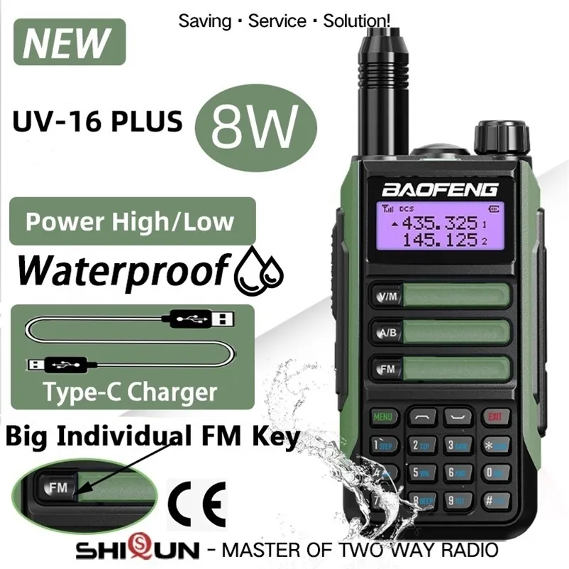 Baofeng Military UV 16 Plus 8W mini radios Station with USB Type C Charger - Upgrade of UV 5R ...