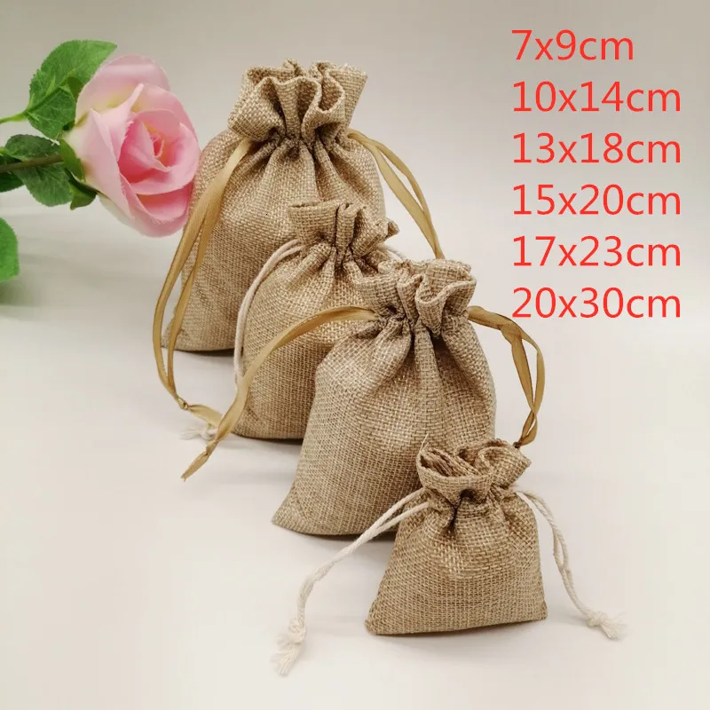 DHgate.com:520 Pcs Natural Linen Burlap Drawstring Gift Bags with ...