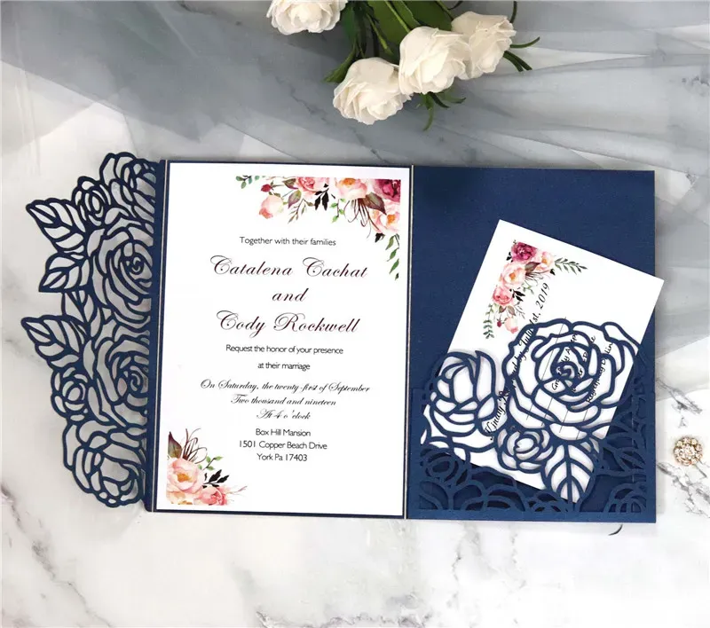 Laser Cut Wedding Invitations Pearl Shimmy Pocket Burgundy Trifold With ...