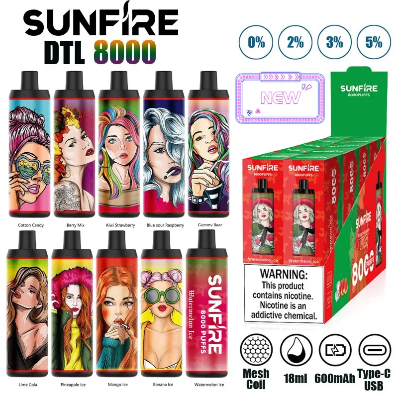 Original Sunfire 8000puff Disposable Vape E Cigarettes Kit Rechargeable