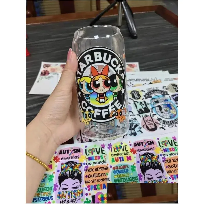 DHgate.com:Waterproof Clear Film Tumbler Decals for 16Oz Glass Cups, 9 ...