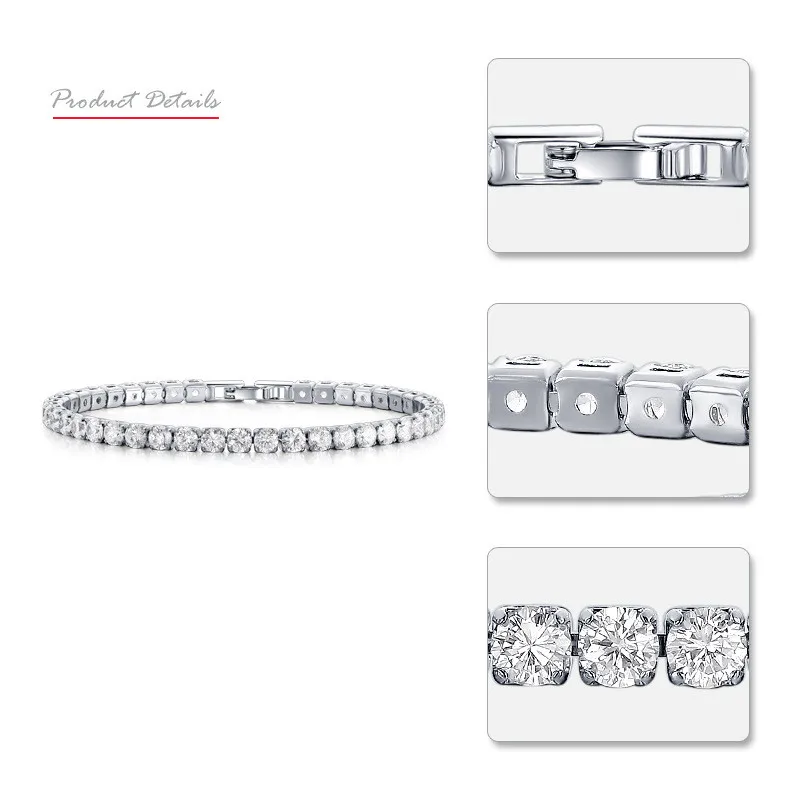 Fashioh Hip Hop 4mm CZ Tennis Bracelet with White Cubic Zircon Beads ...