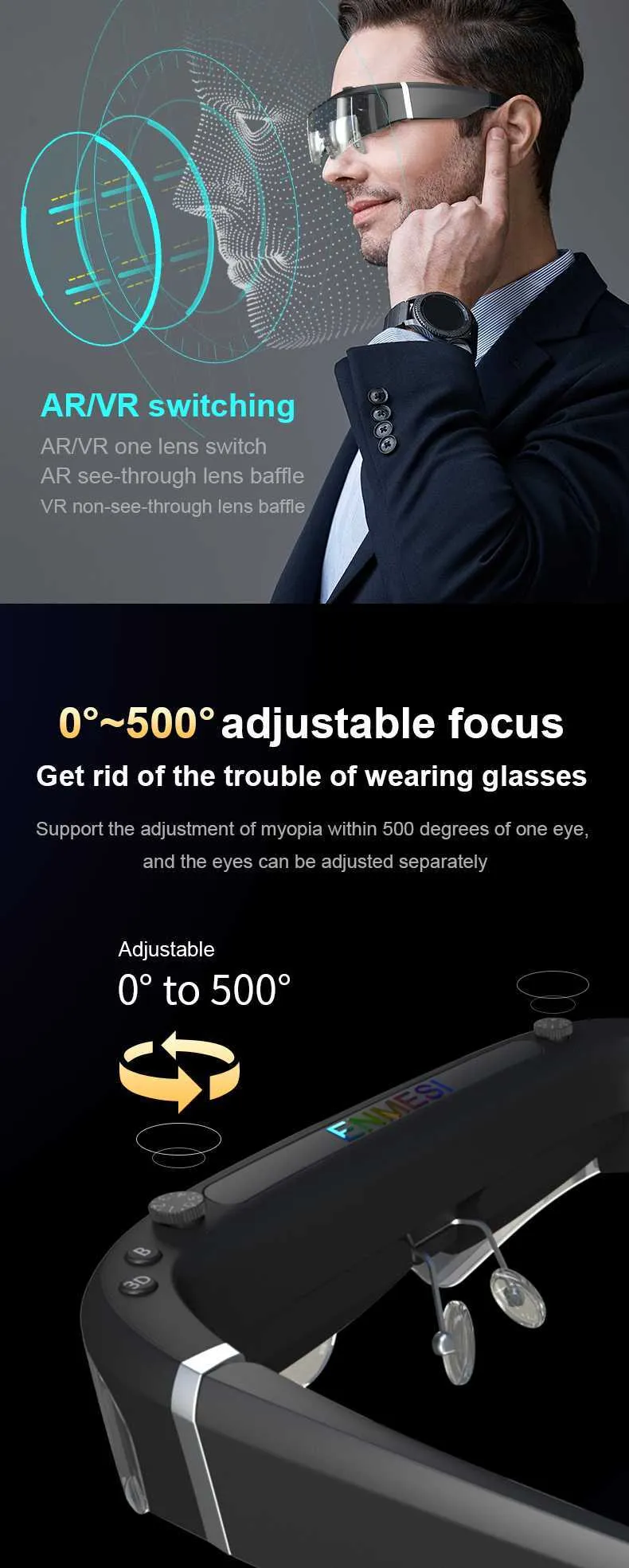 New 256GB 3D Android Video Smart Glasses 3DVR OLED Giant Screen VR ...