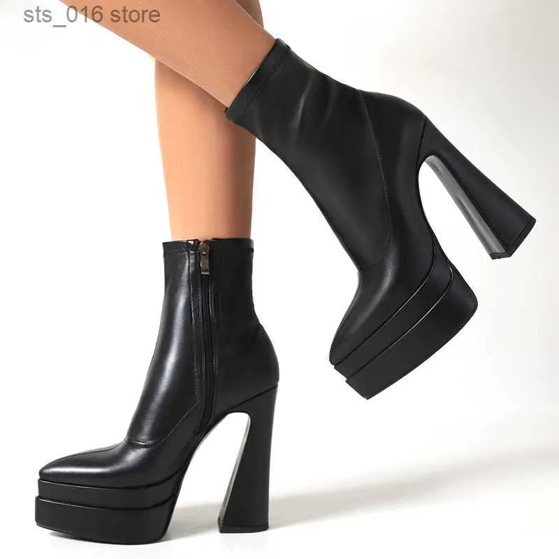 2023 Punk Style Pointed Toe Platform Platform Chunky Heel Boots For ...