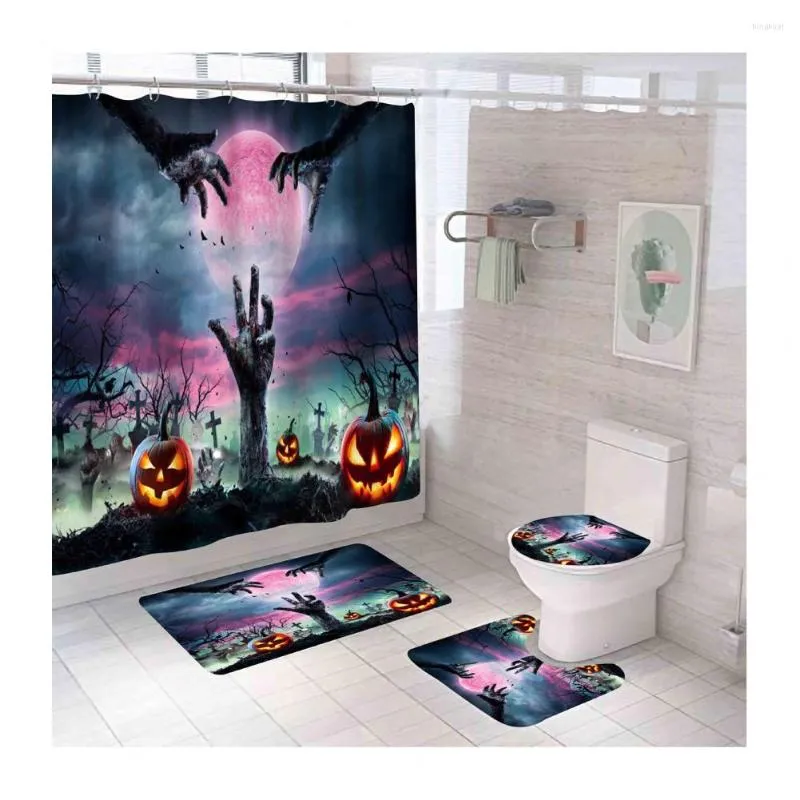 DHgate.com:Spooky Castle Halloween Shower Curtain Sets with Pumpkin ...